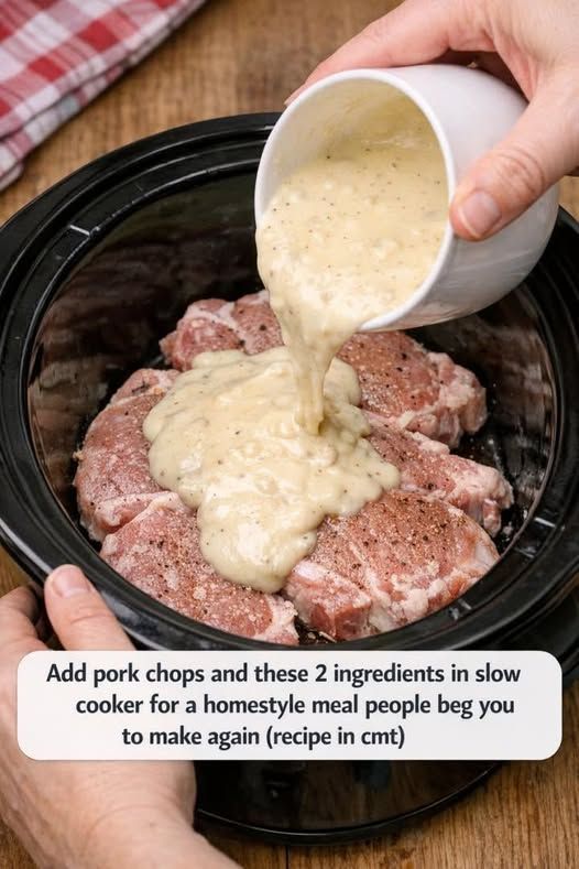 Add pork chops and these 2 ingredients in slow cooker for a homestyle ...